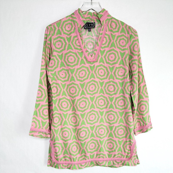Sail to Sable | Tops | Sail To Sable Linen Blend Pink Green Geometric ...